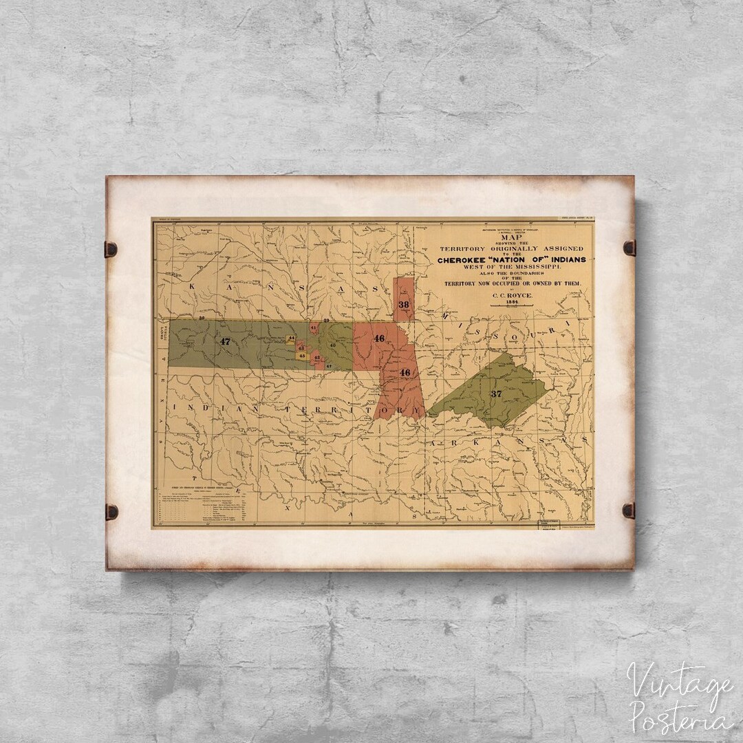 Old Map of Cherokee Nation of Indians Retro Poster, Aesthetic Art ...