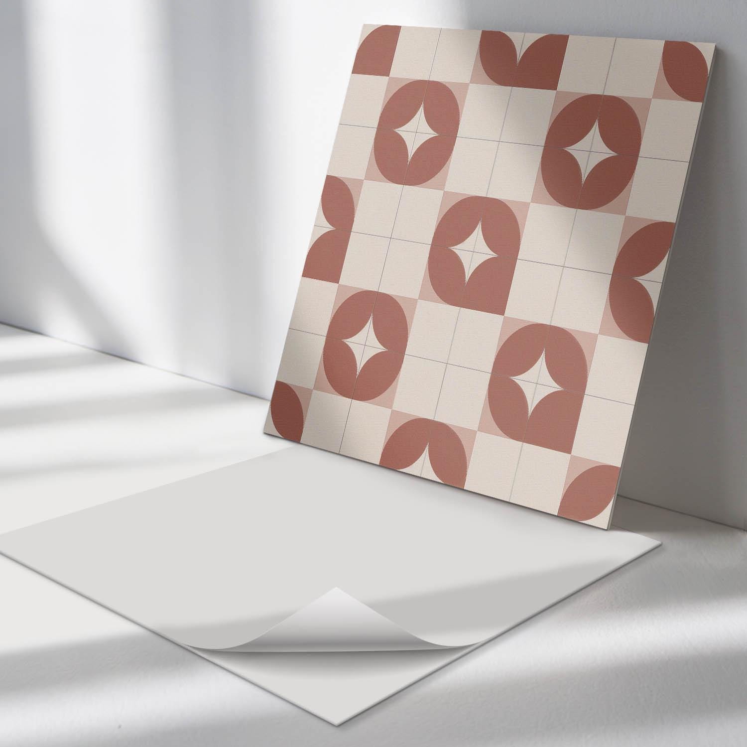 Geometric Circles PVC Floor Tiles, Red Tile Stickers, Peel and Stick ...
