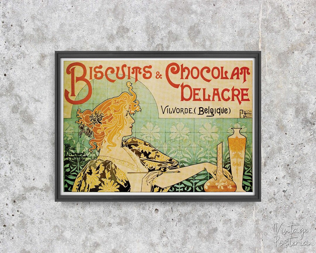 Biscotti e Chocolat Delacre Retro Poster Donna e Pittrice - Etsy Italia
