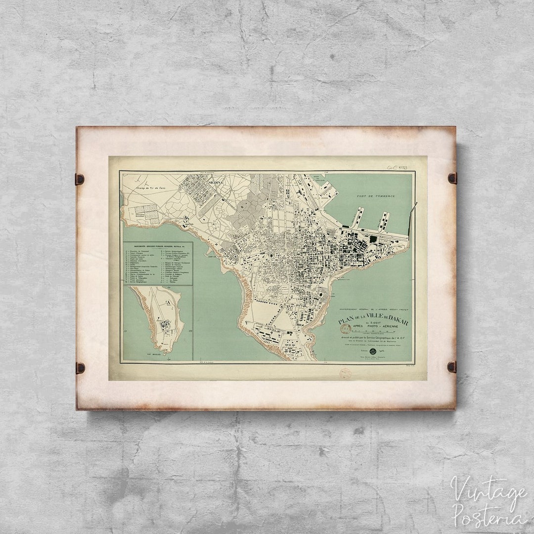 Old Map of Dakar Senegal Retro Poster, Retro Poster, Old Map Prints ...