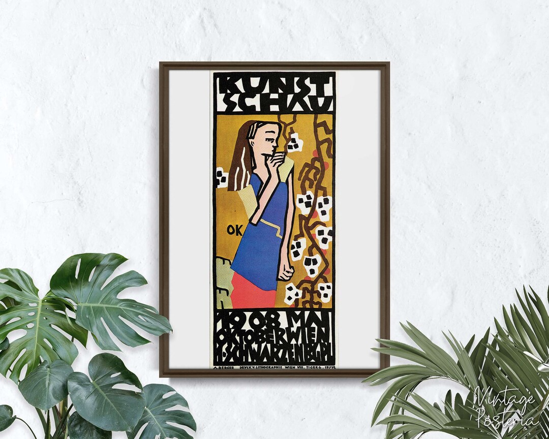 Kunstschau Wien 1908, Retro Poster, Frau am Baum, gelb blau, Wandbehang ...