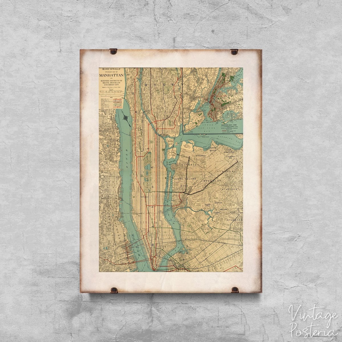 Old New York and Manhattan Map Vintage Poster Wall Hanging | Etsy