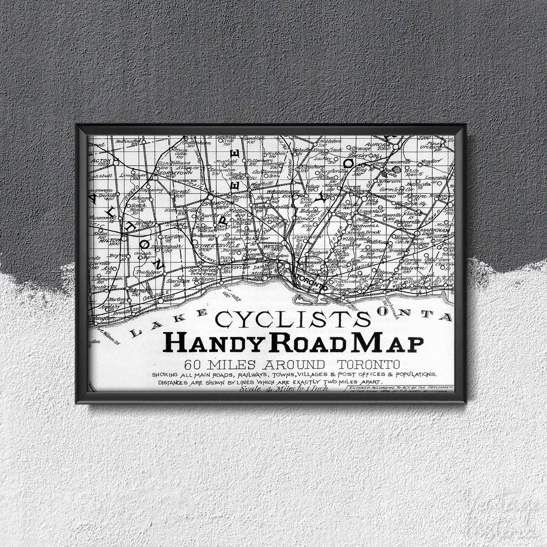 Cycle Paths Toronto Map Retro Poster, Illustration Print, Cycling ...