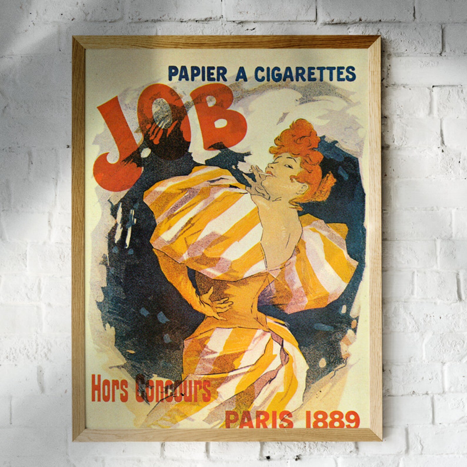 Job Papier a Cigarettes, Retro Poster, Woman and Cigarettes, Yellow and ...