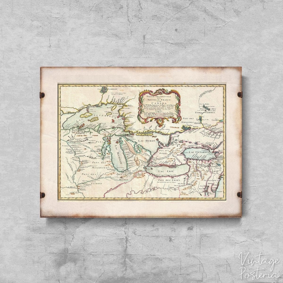 Bellin Map of the Great Lakes Canada Map Retro Poster, Painting Print ...