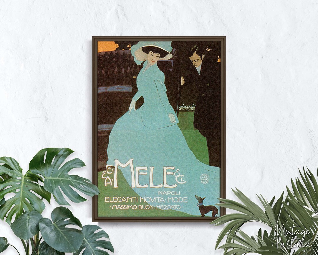 E and A Mele Et Ci, Retro Poster, Woman and Dress, Blue and Black, Wall ...