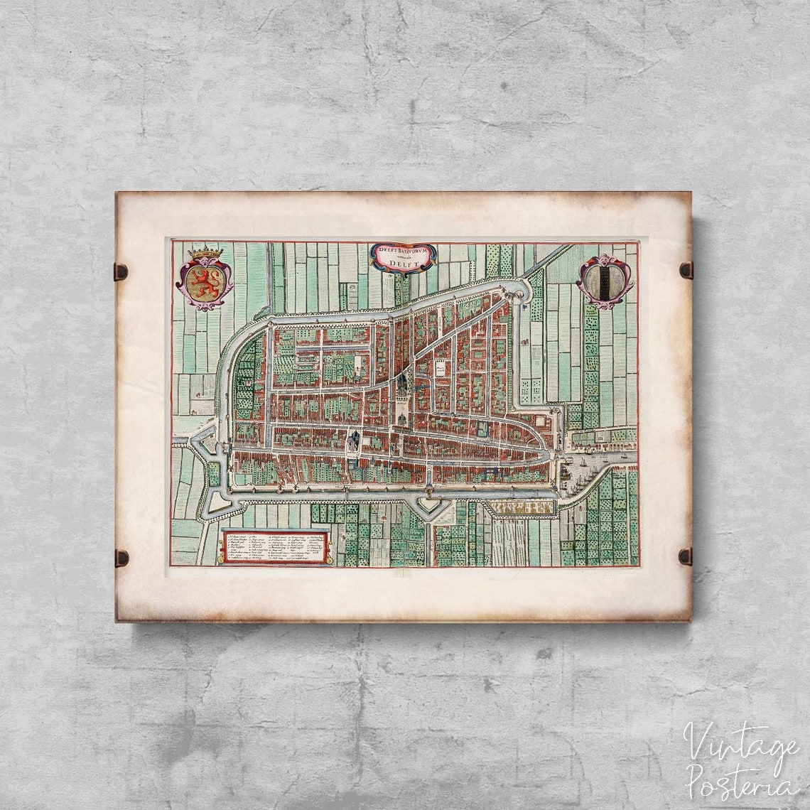 Alte Karte von Delft, Niederlande, Retro Poster, Wandbehang ...