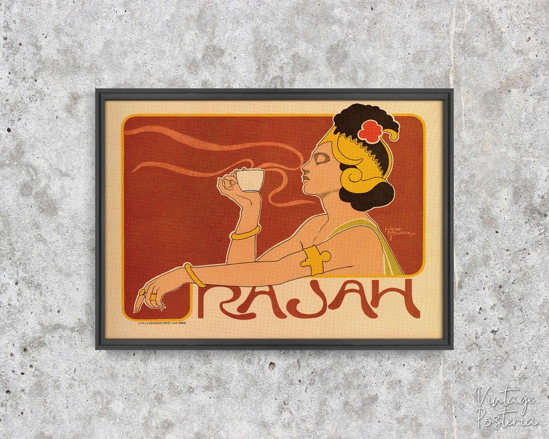Rajah, Retro Poster, Woman and Coffee, Red and Beige, Wall Art ...