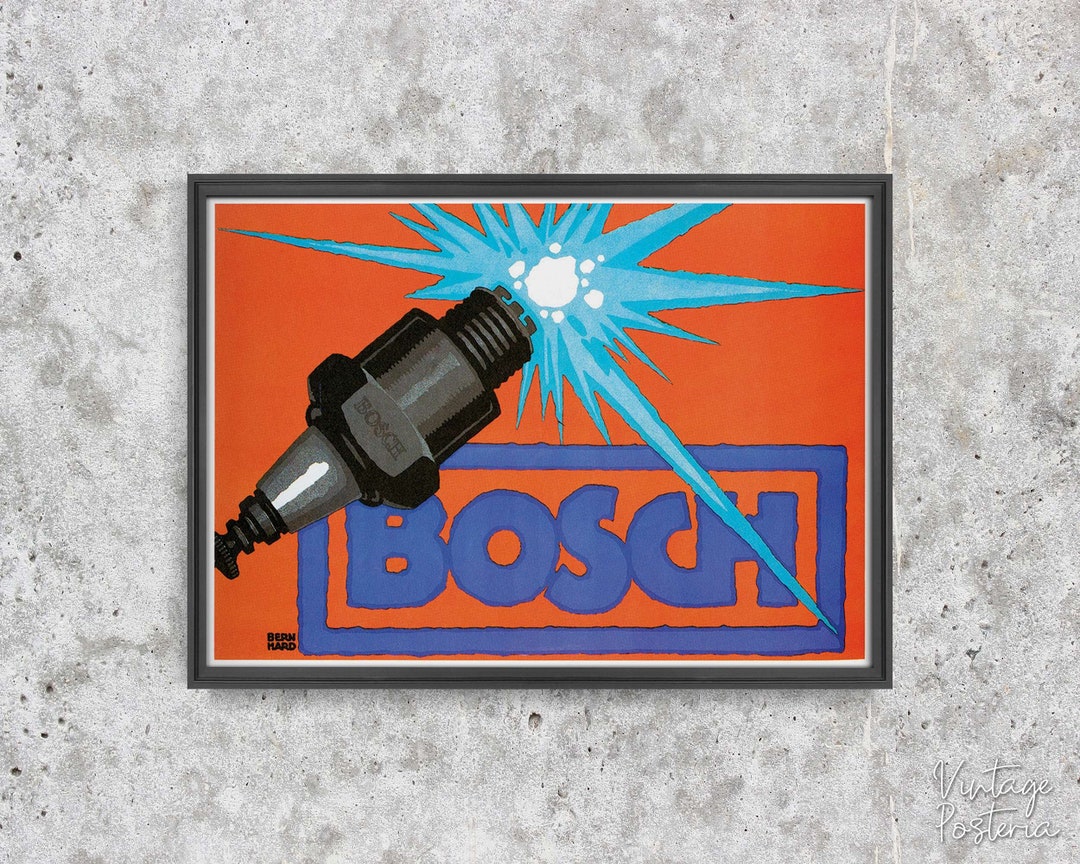 Bosch, Spark Plugs, Retro Poster, Spark and Typography, Red and Blue ...