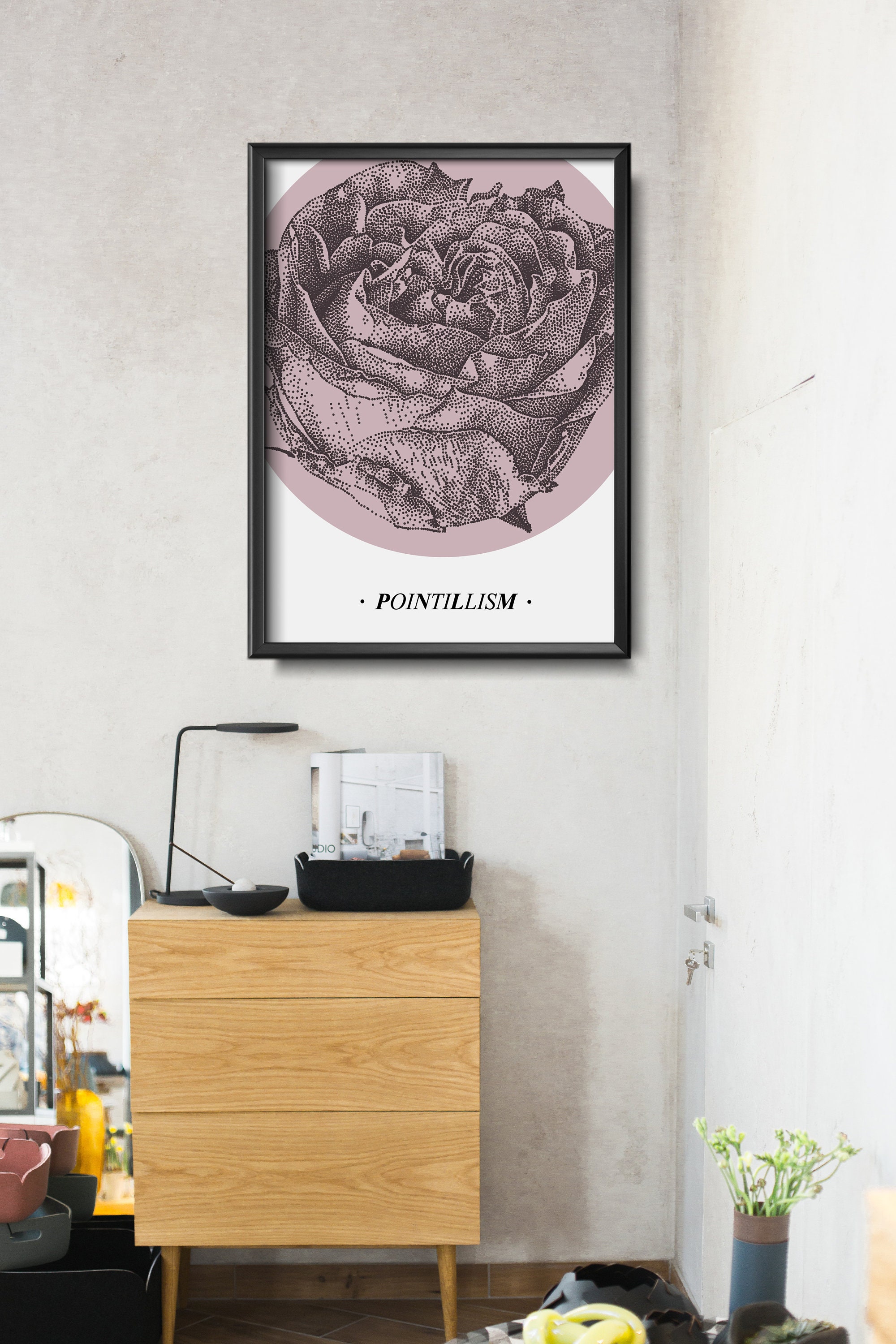 Pointillism Dot Art Rose Instant Art Poster Art Modern | Etsy