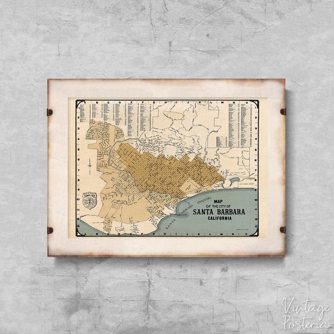 Old Map of Santa Barbara California Retro Poster, Painting Print ...