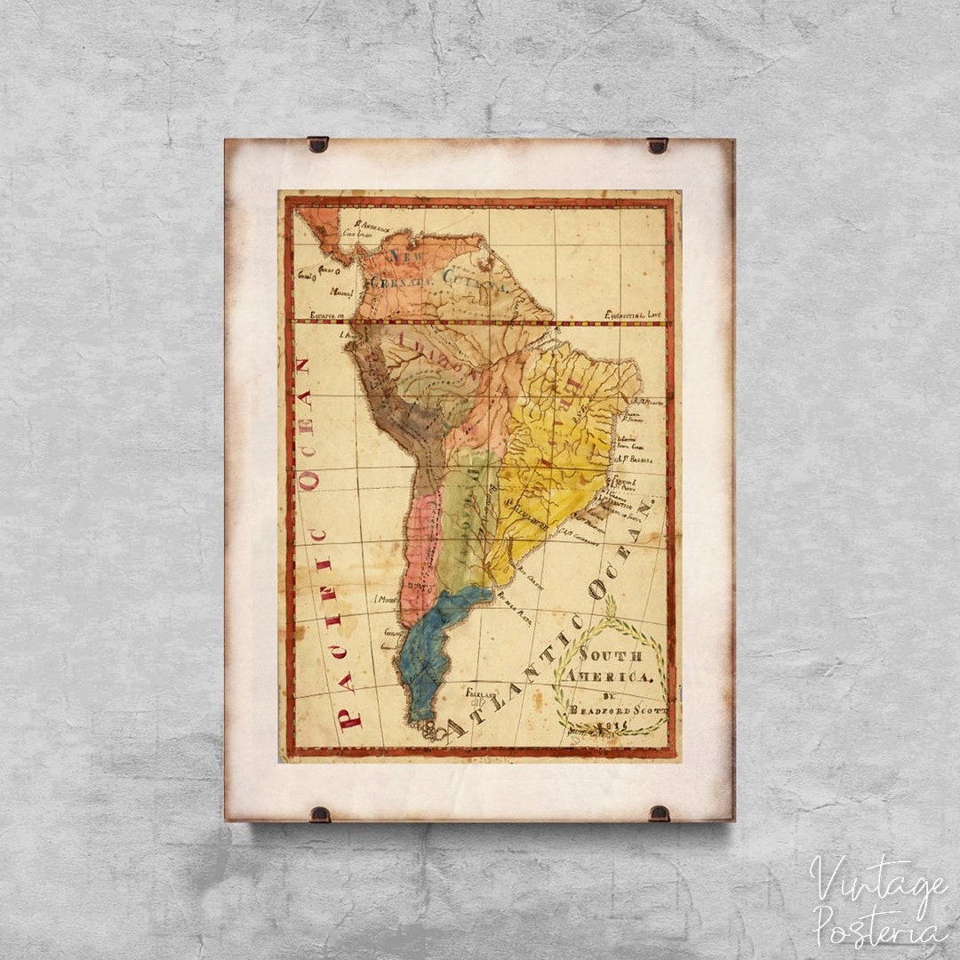 Map of South America Retro Poster, Aesthetic Wall Hangings, Old Maps ...