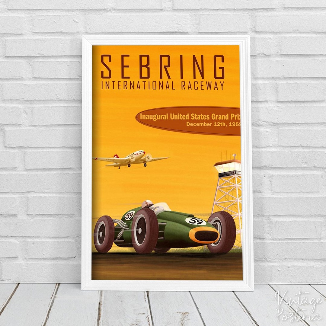 Sebring International Raceway Retro Poster, Cotton Canvas, Grad Prix ...