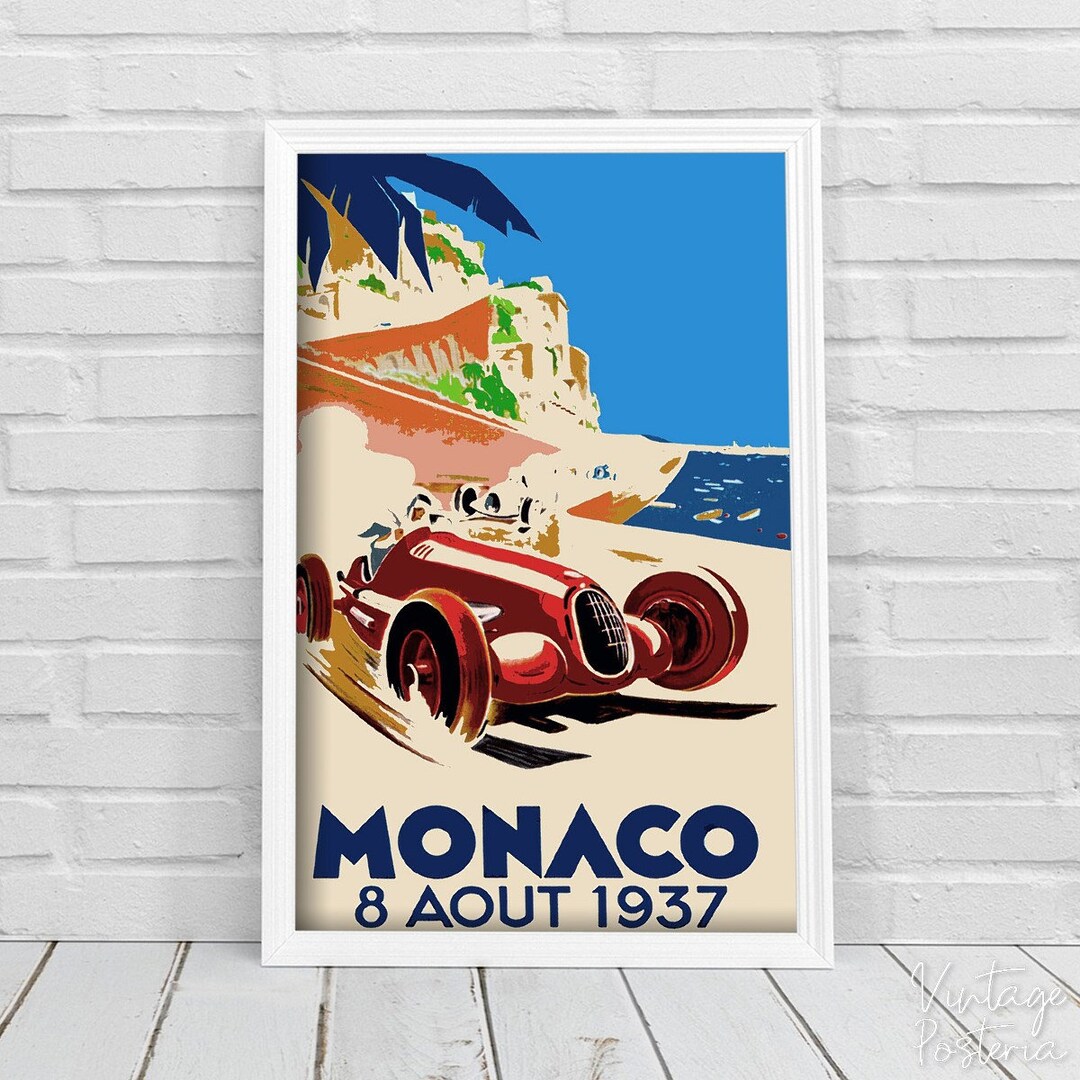 Retro Poster Automotive Monaco Retro Poster, Retro Wall Decoration ...