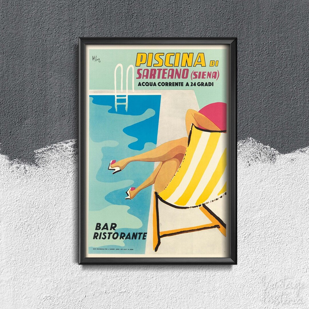 Italy Piscina Di Sarteano Travel Poster Retro Poster, Retro Wall ...
