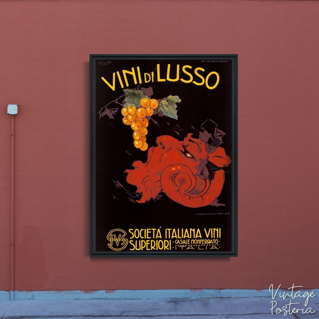 Italian Wine Poster Vini Di Lusso Retro Poster, Cotton Canvas, Food ...