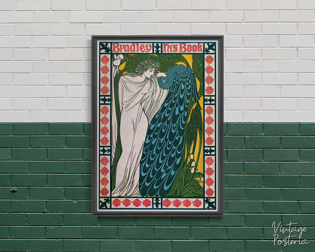 Bradley, His Book, Retro Poster, Man and Bird, Green and Blue, Wall ...