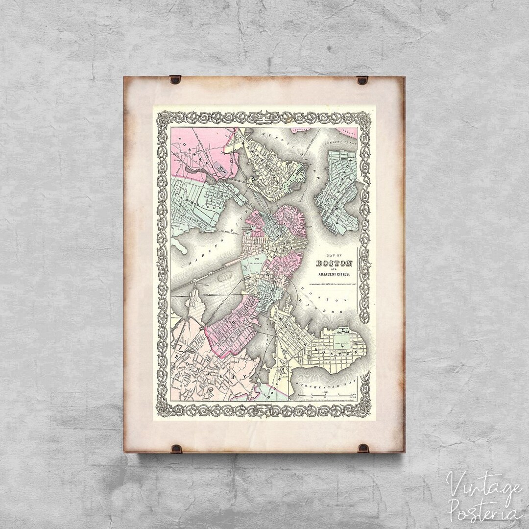 Colton Plan or Map of Boston Retro Poster, Retro Home Decor, Map ...
