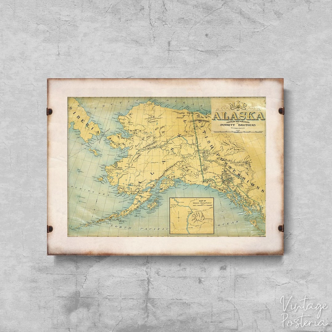 Old Map of Alaska Retro Poster, Painting Print, Old Prints, Map Print ...