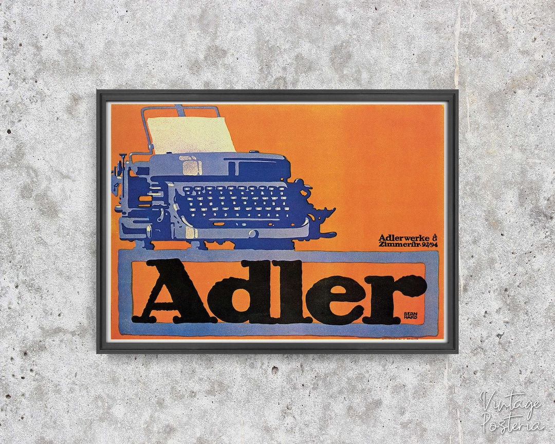 Adler, Retro Poster, Typewriter and Typography, Orange and Blue, Wall ...