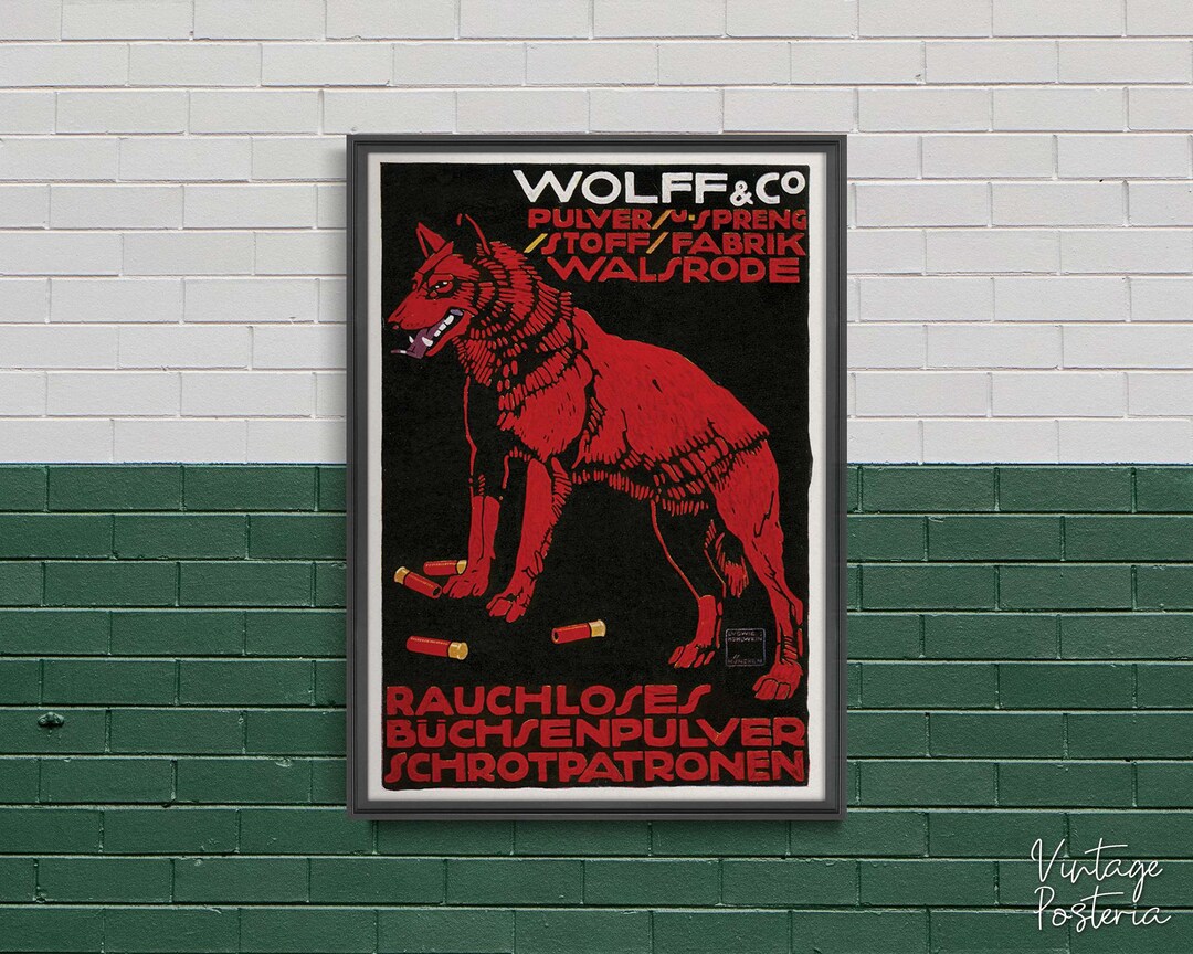 Wolff and Co, Advertising, Retro Poster, Wolf and Bullets, Black and ...