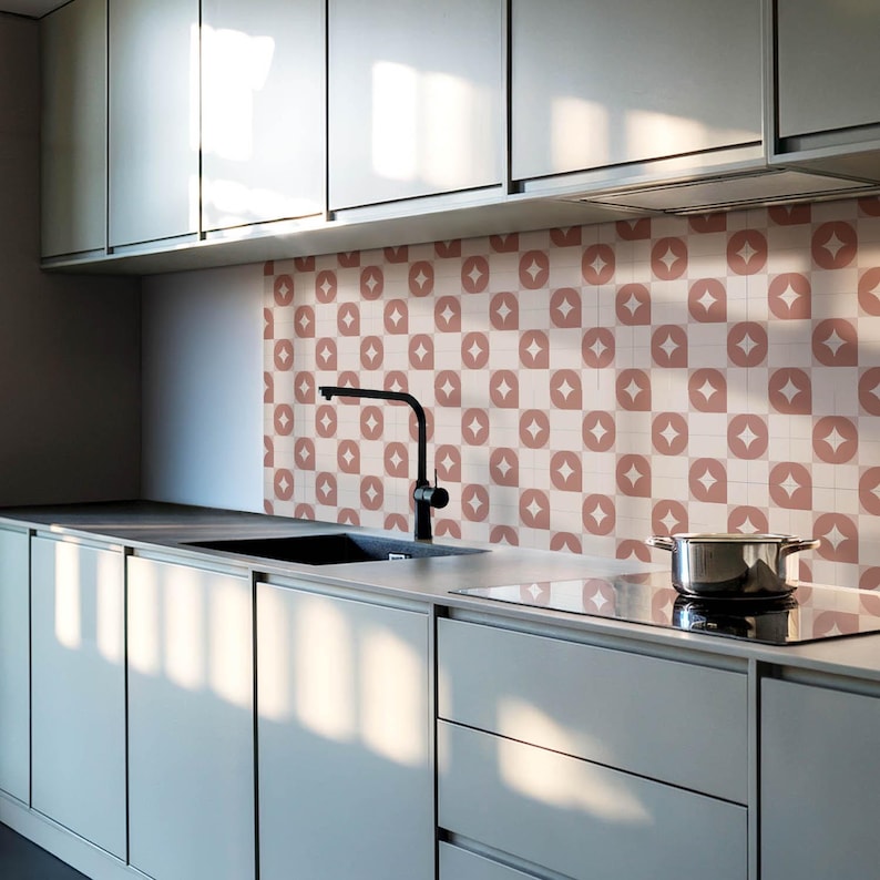 Geometric Circles PVC Floor Tiles, Red Tile Stickers, Peel and Stick ...