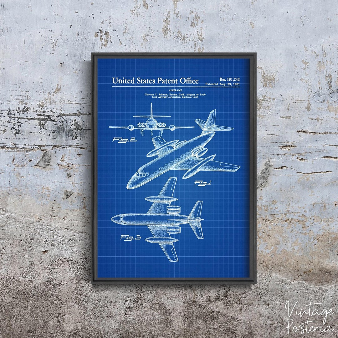 Lockheed Airplane Patent Retro Poster, Self Adhesive Poster, Patent ...