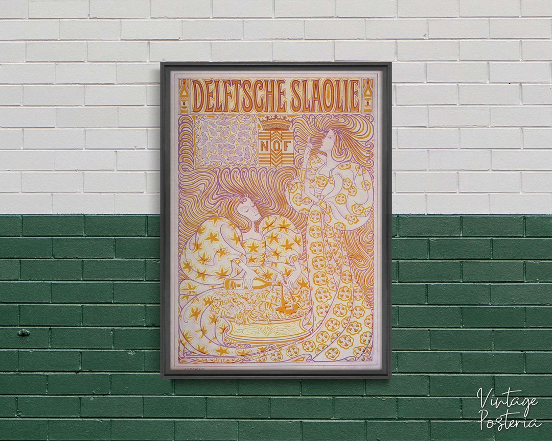 Delft Salad Oil II, Retro Poster, Woman and Bottle, Orange and Purple ...