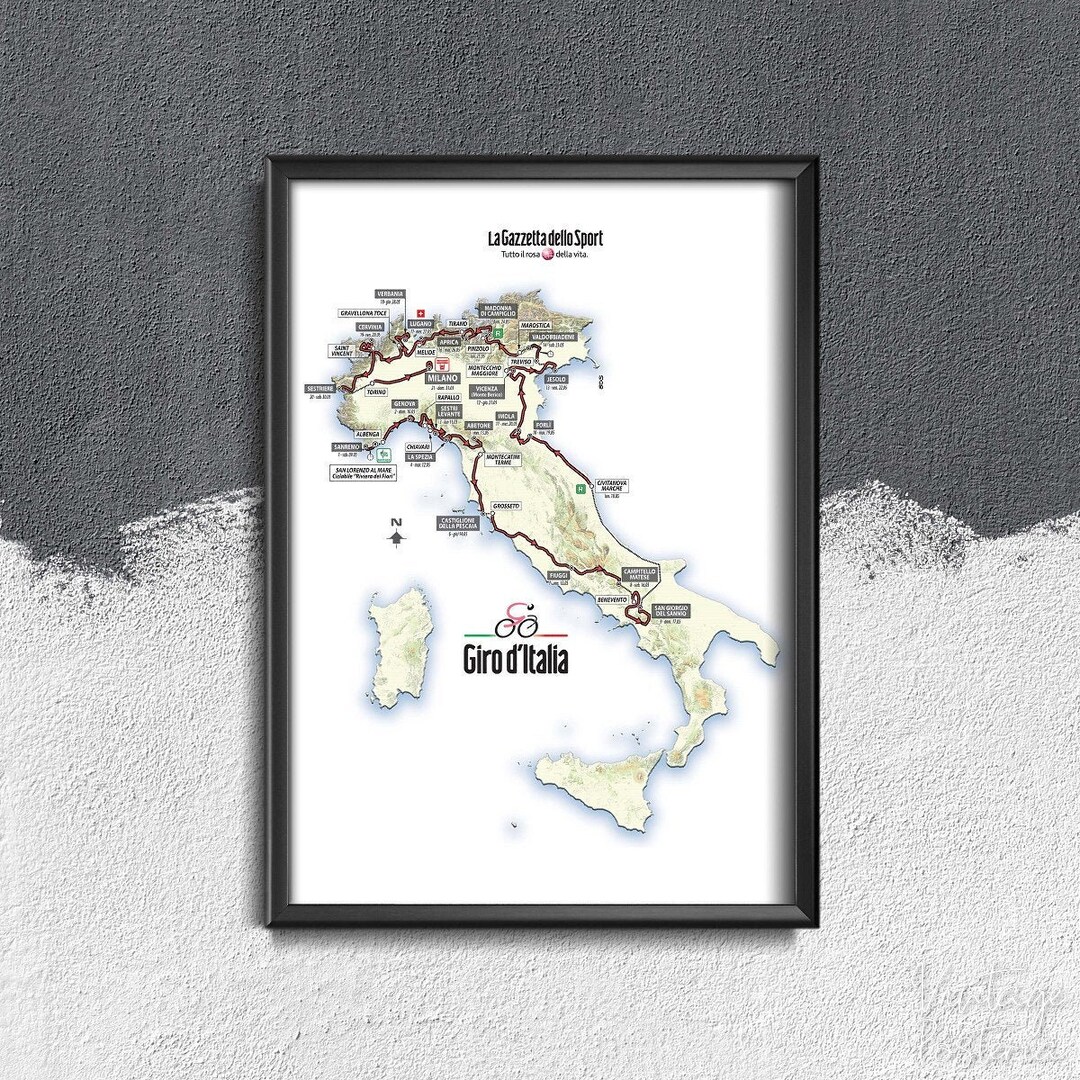 Tour of Italy Map Giro D'italia Retro Poster, Wall Decor, Bicycle ...