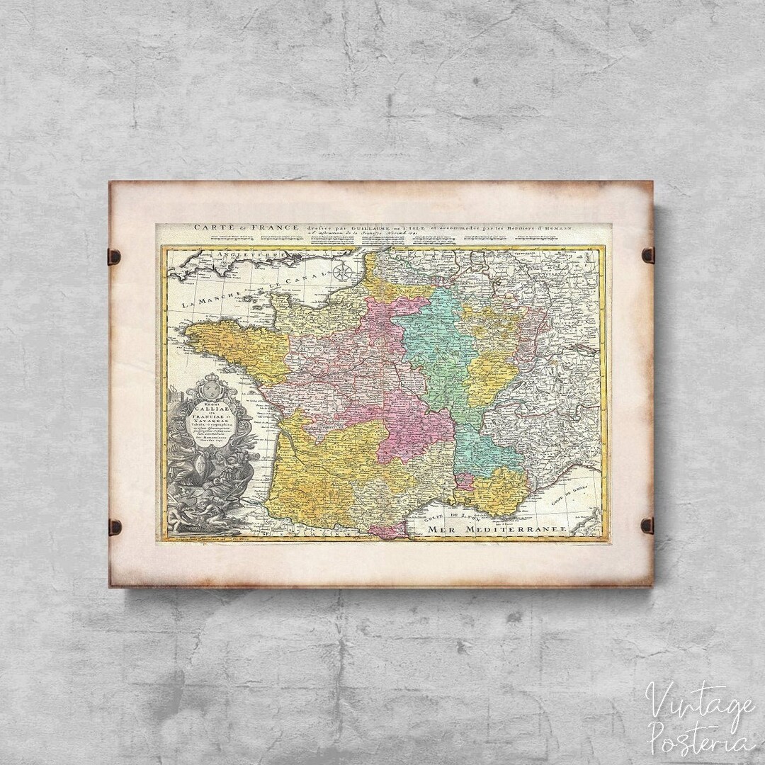 Old France Map Retro Poster, Painting Print, Map Posters, Map Wall Art ...