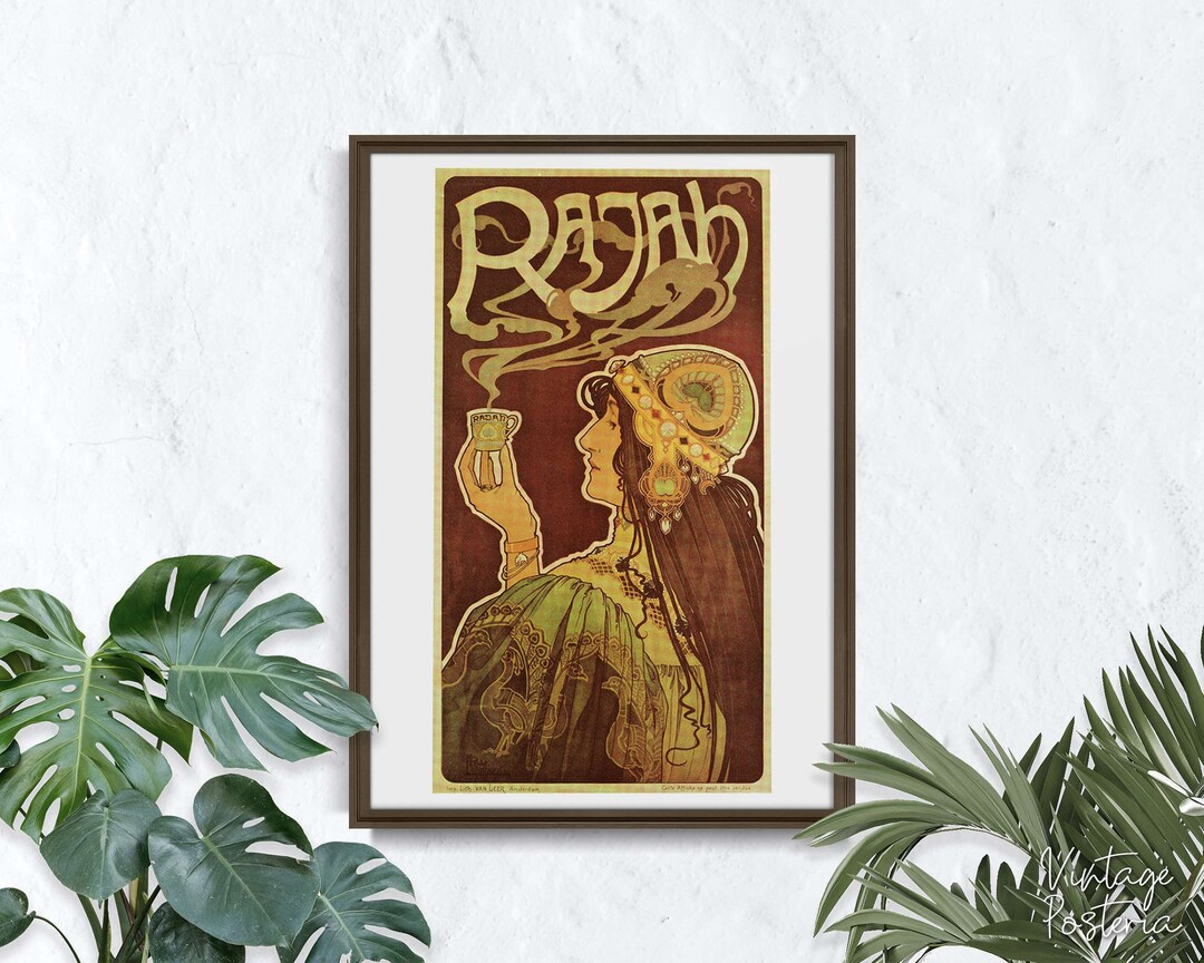 Rajah, Retro Poster, Woman and Smoke, Brown and Green, Wall Hanging ...