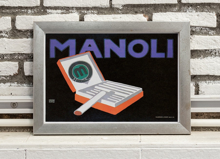 Manoli, Cigarettes, Retro Poster, Cigarettes and Typography, Black and ...
