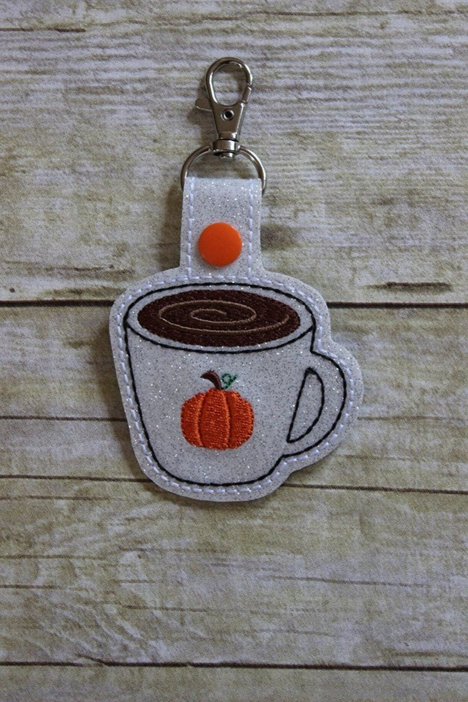 Coffee Cup Pumpkin Spice Snap Tab Key Fob ITH Machine - Etsy