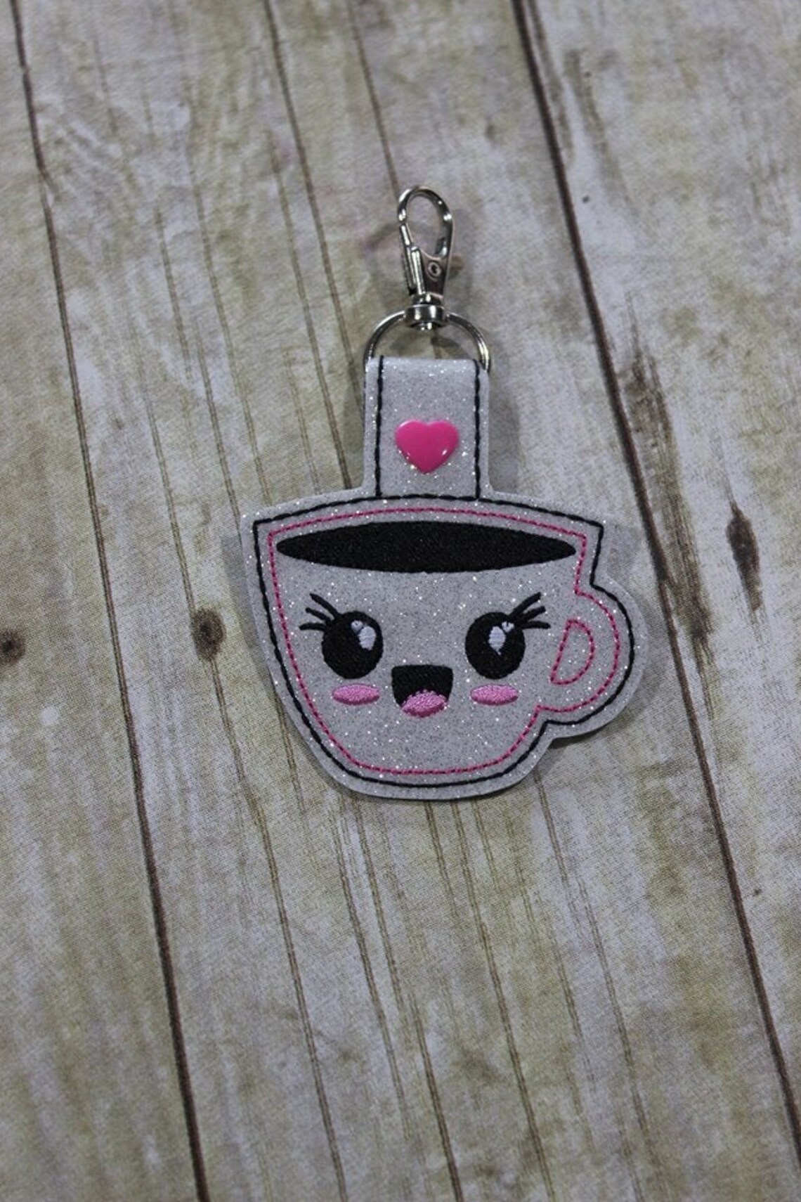 ITH Kawaii Coffee Cup Snap Tab Key Fob Machine Embroidery - Etsy
