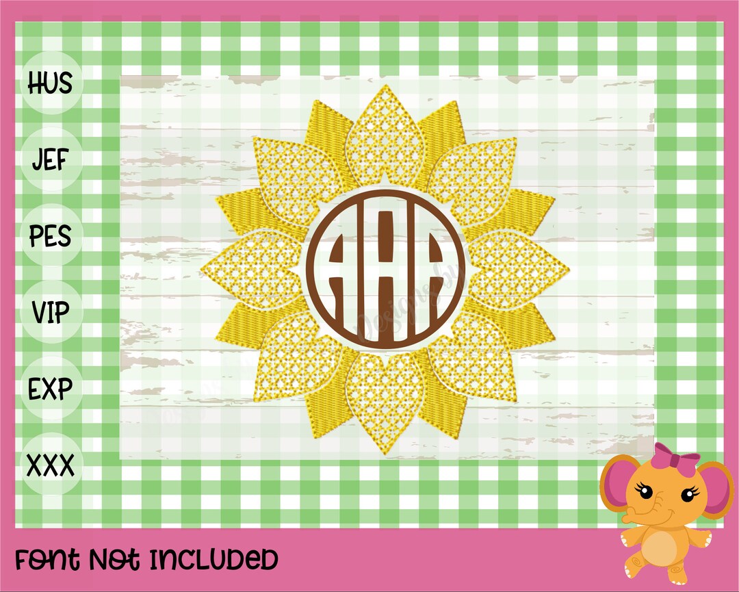 Sunflower Monogram Frame Machine Embroidery Designs Digital File - Etsy