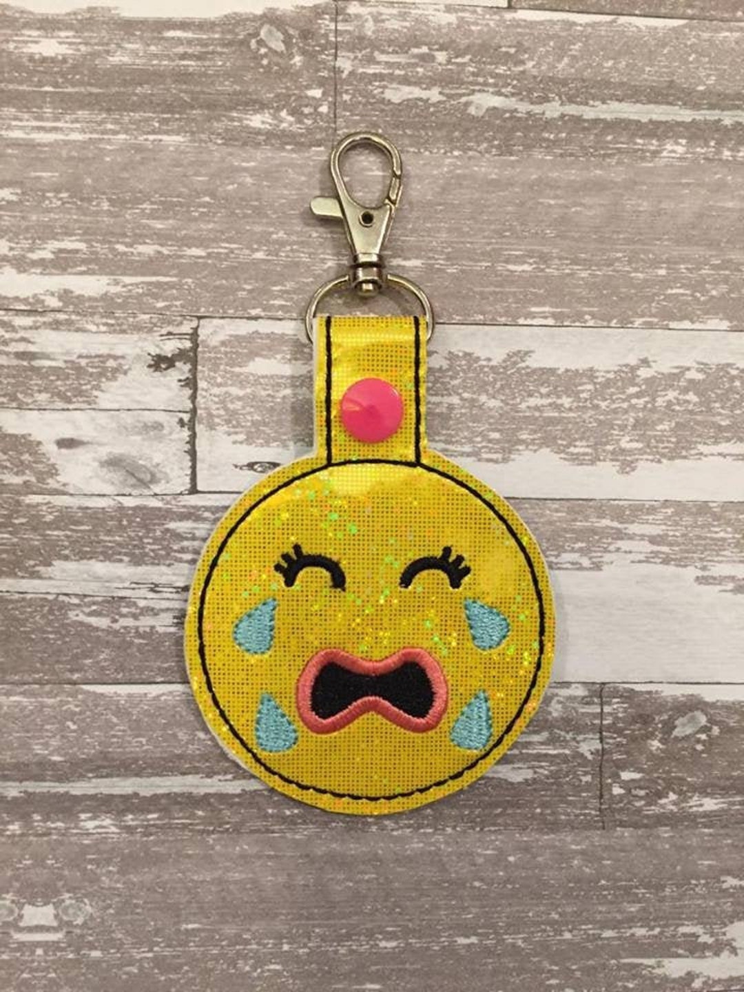 Crying Emoji Ugly Cry Snap Tab Key Fob Machine Embroidery Digital ...