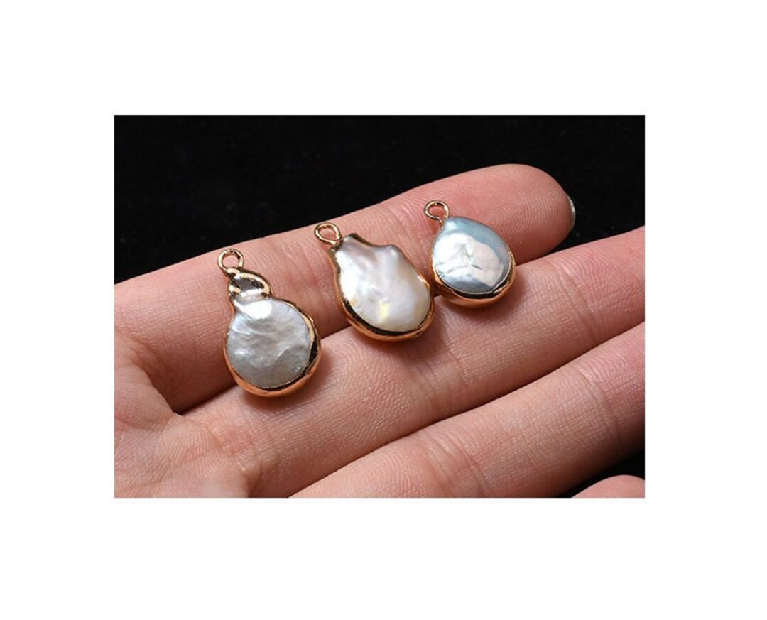 12x16mm Gold Color Plated Natural Coin Pearl Charms Drop Pendant ...