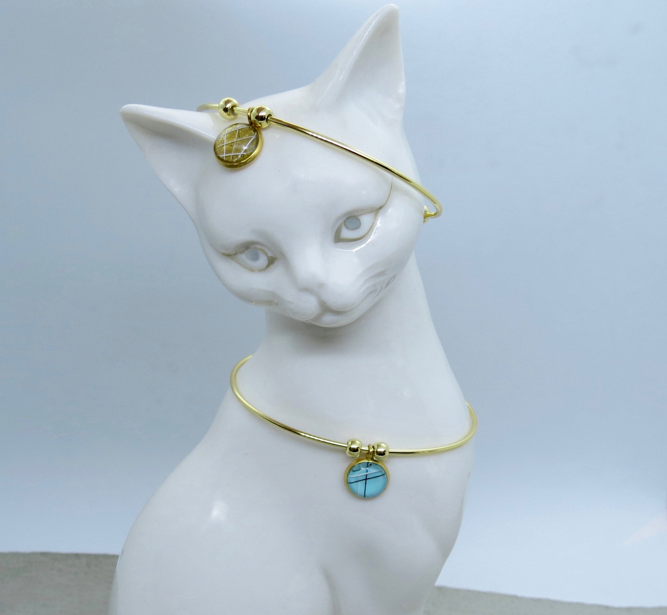 14K Gold Plated Whisker Charm Bracelet Bangle - Etsy