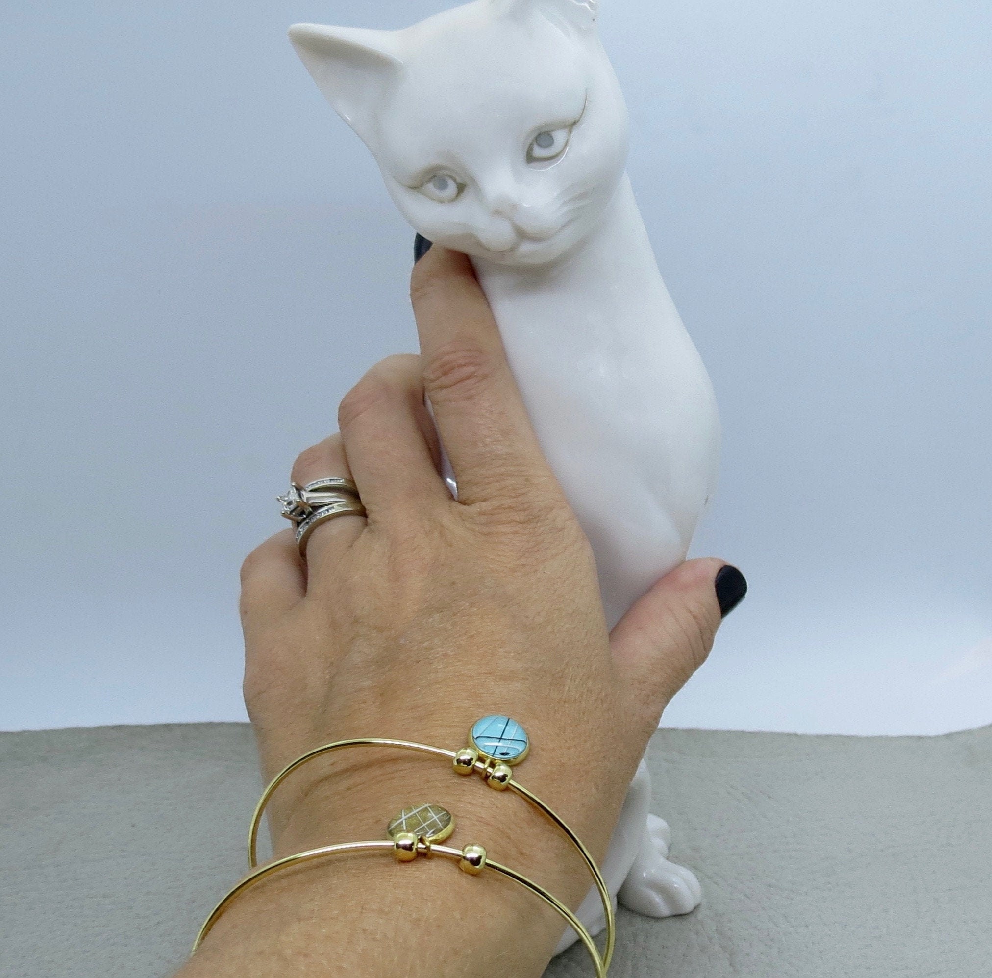 14K Gold Plated Whisker Charm Bracelet Bangle - Etsy