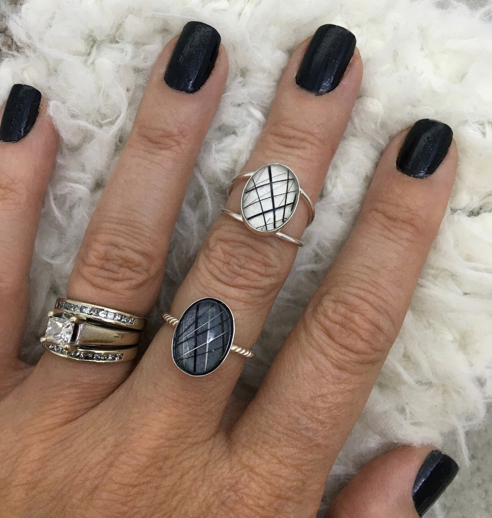 Sterling Silver Oval Whisker Rings | Etsy