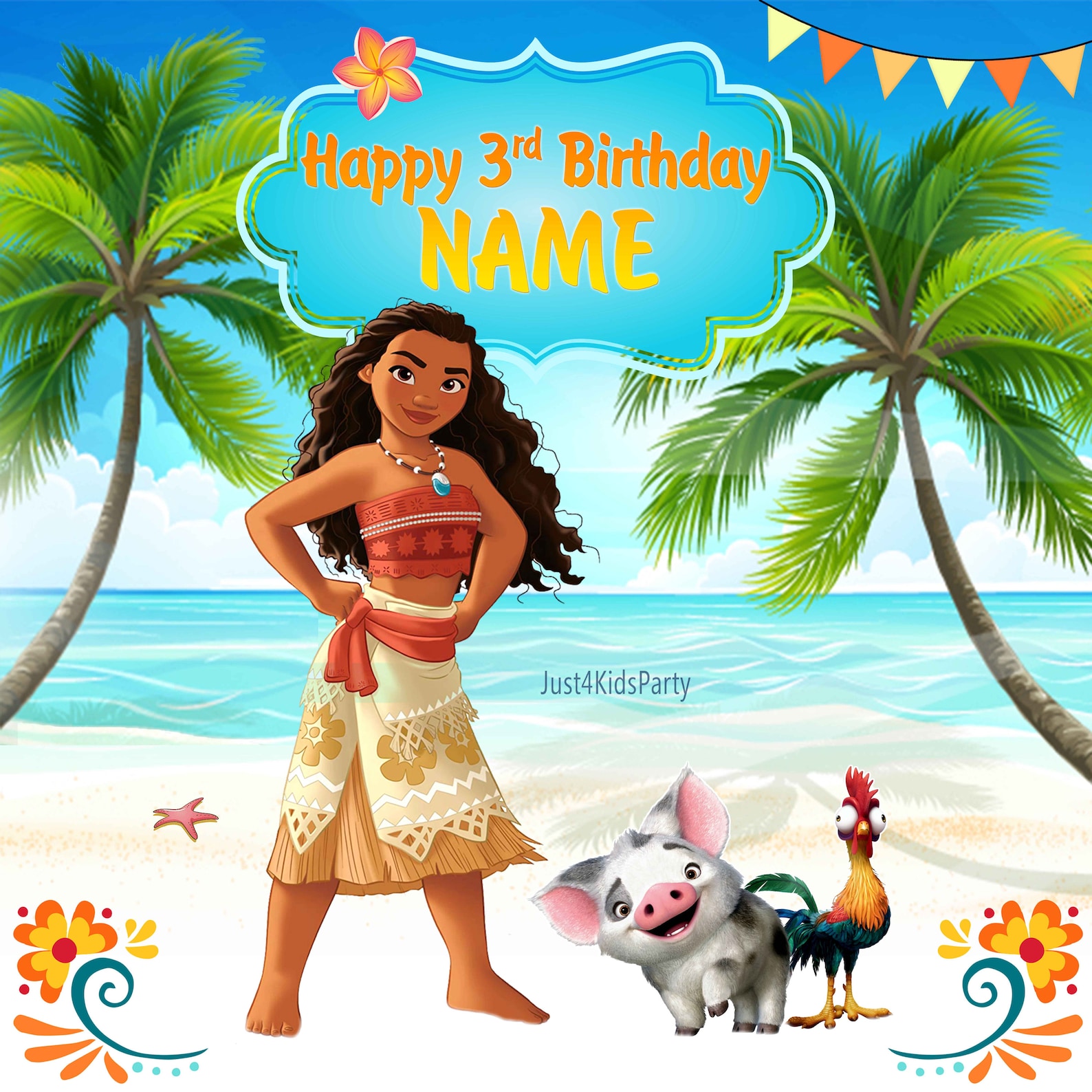 MOANA Digital Birthday Backdrop. Custom Happy Birthday MOANA | Etsy