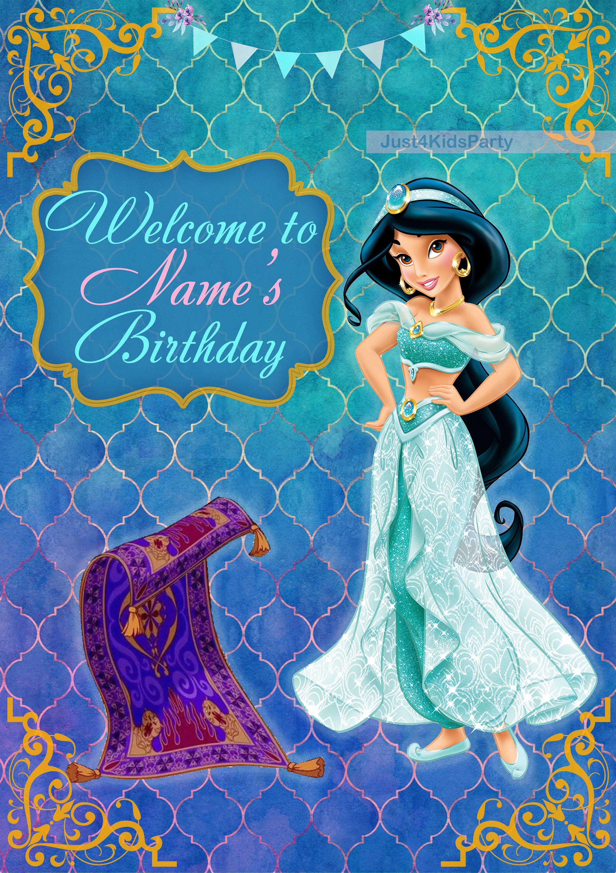 JASMINE Birthday Welcome Board. Custom Jasmine Aladdin Happy | Etsy