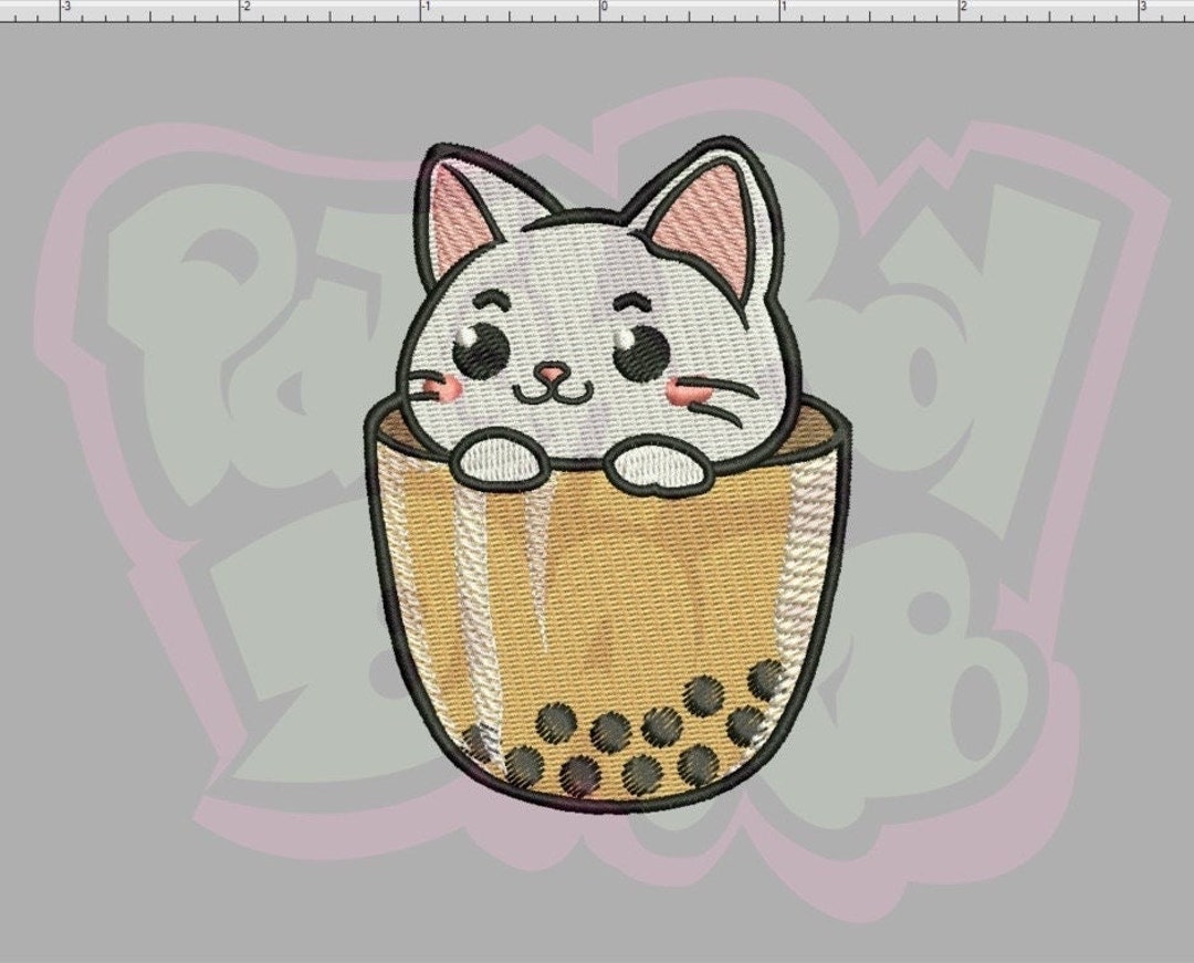 Kitty Boba ~ Boba Tea DIGITAL FILES ~ Embroidery Files ~ One Size ~ PES ...