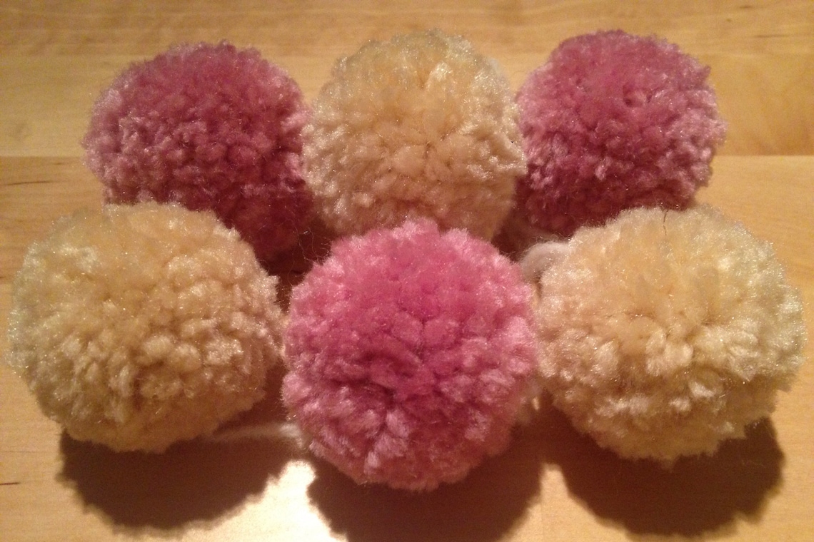 Strawberry and Cream Pom Poms, Made to Order a Group of 6 Pink and ...