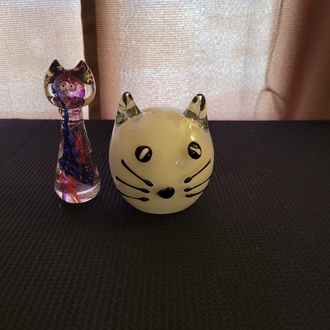 Murano Style Handblown Glass Cats Paperweight/figurines/art Glass/home ...