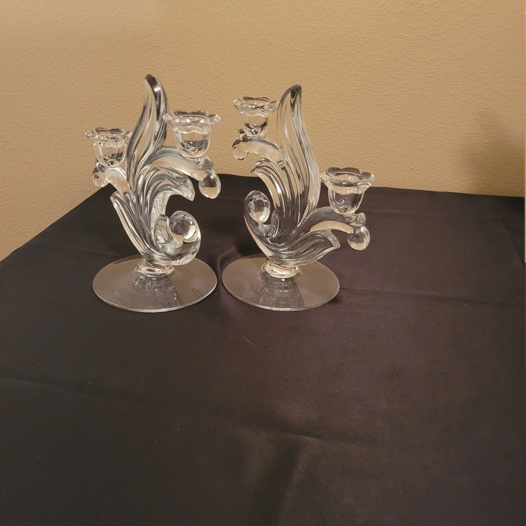 Heavy Crystal Double Candlestick Holders/vintage/duncan & Miller ...