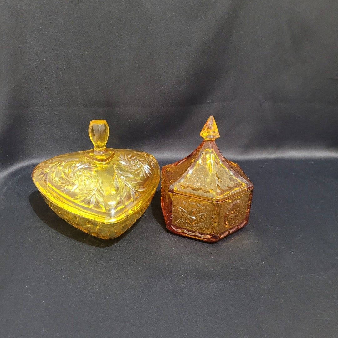 Amber Triangle Gold Star Glass Covered Dish/indianna Tiara - Etsy