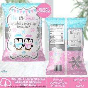Instant Download Waddle Baby Be Christmas/winter Gender Reveal Chip Bag ...
