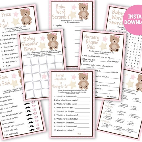 Pink Teddy Bear Baby Shower Game Baby Word Scramble Teddy - Etsy