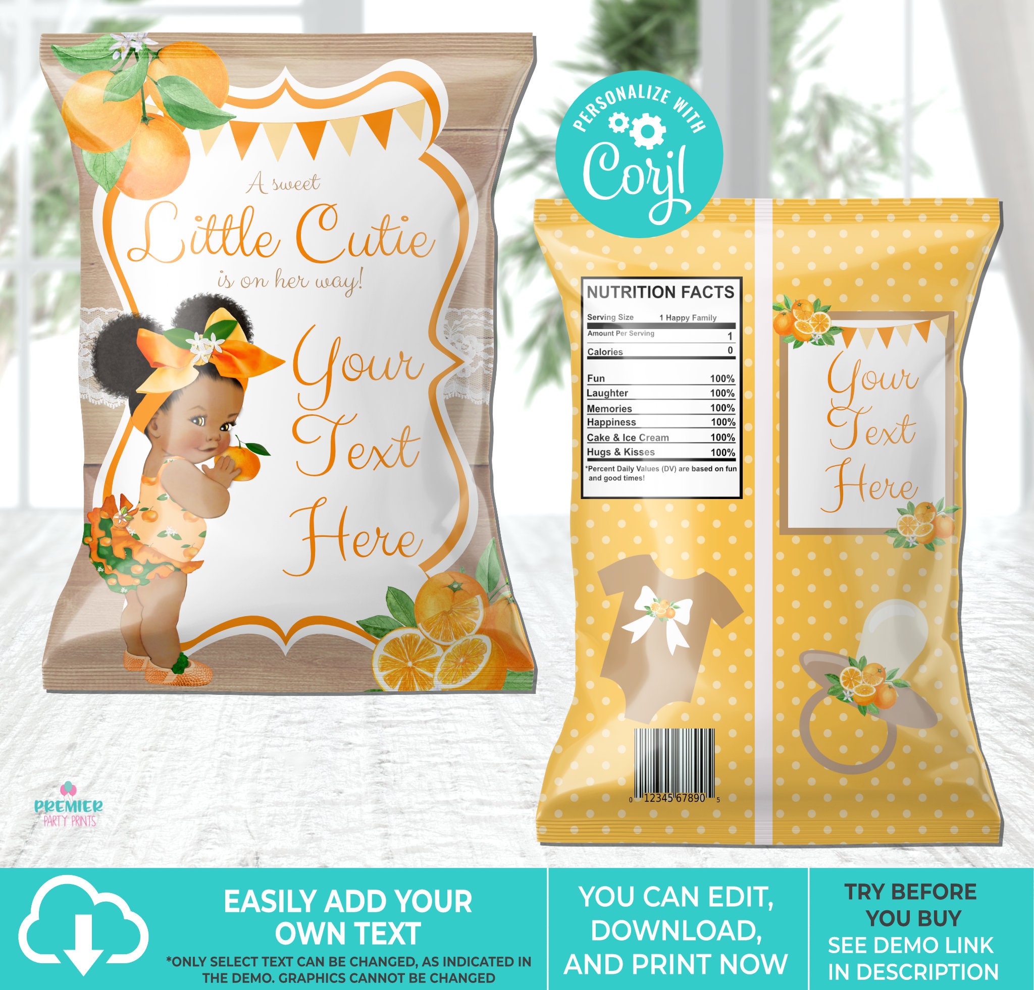 Editable Instant Access/download Little Cutie Orange Chip Bag Brown ...